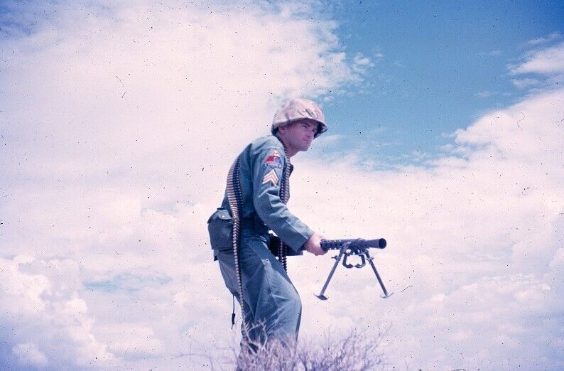 1970s Soldier Holding Weapon in Desert Landscape Vintage Photo 35mm Fi ...